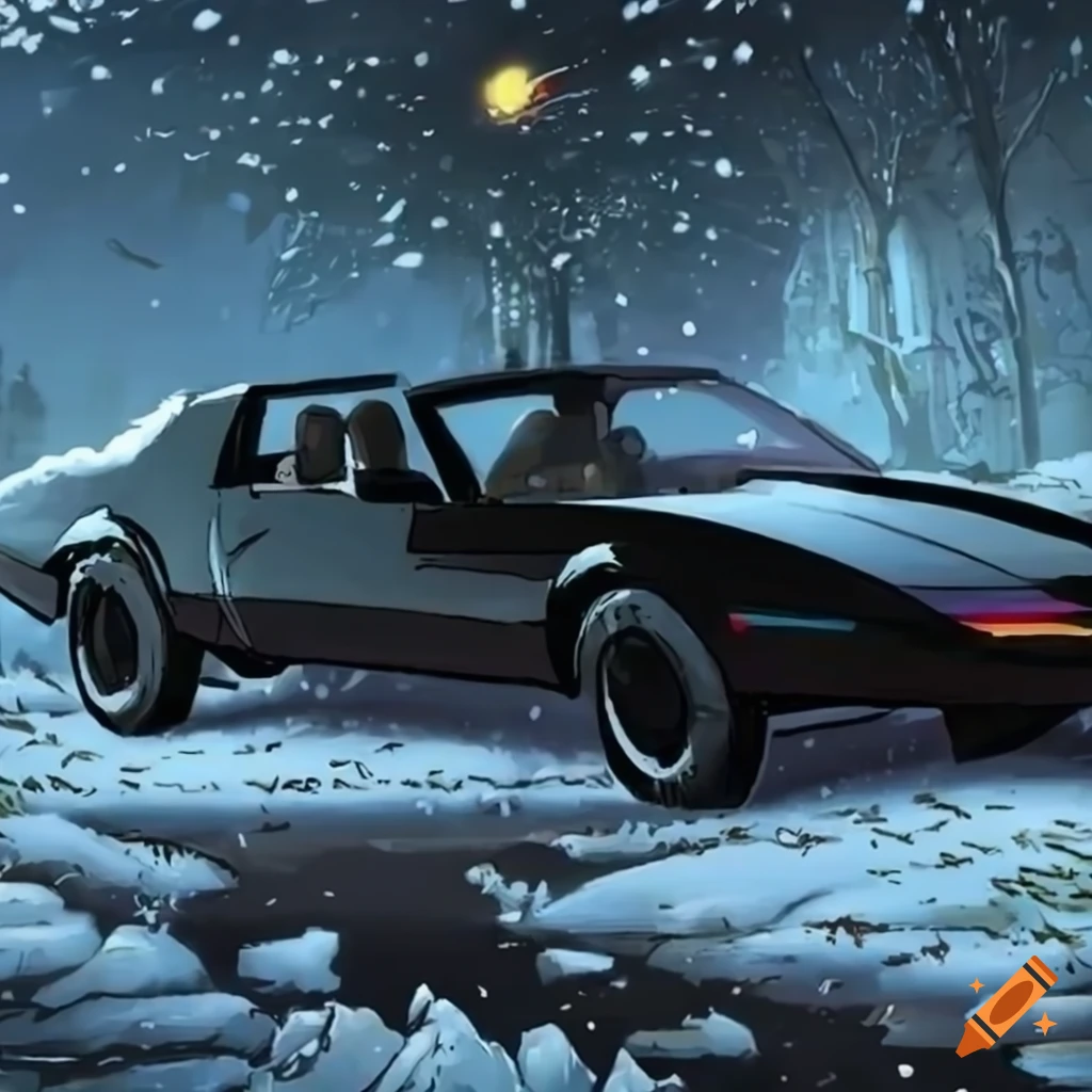 Knight rider k.i.t.t. car driving in snow