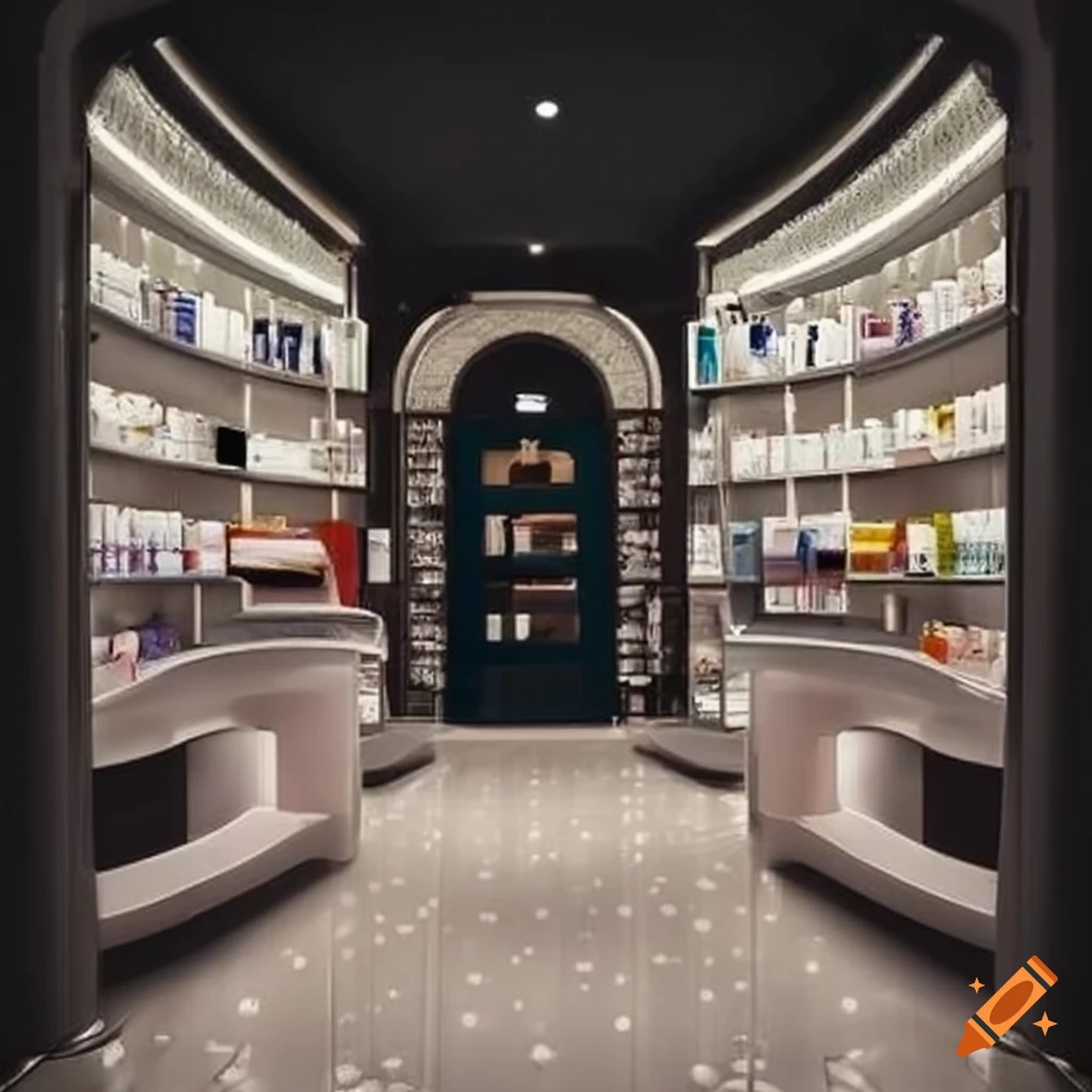 Pharmacy with elegant pearl-inspired decor on Craiyon