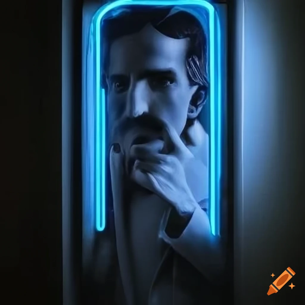 Neon portrait of nikola tesla melting