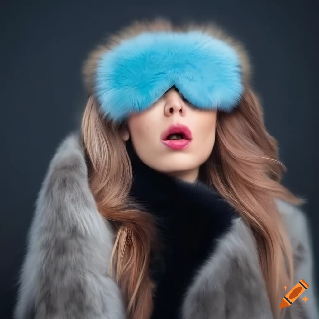 Fashionable woman with pink fur bolero and sleep mask on Craiyon