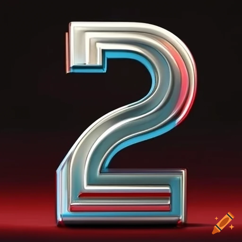 Bold metallic 3d number 2 with red border