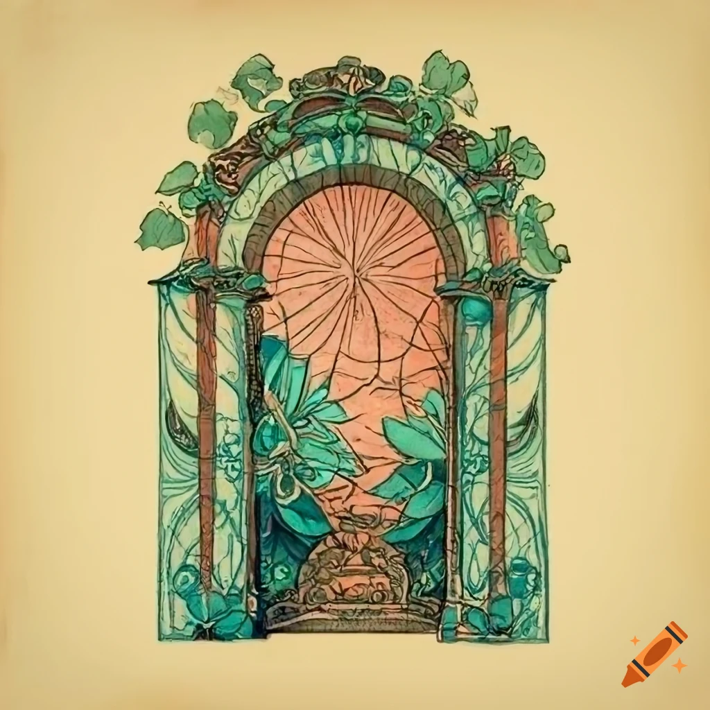 Art nouveau flowers growing over a portal