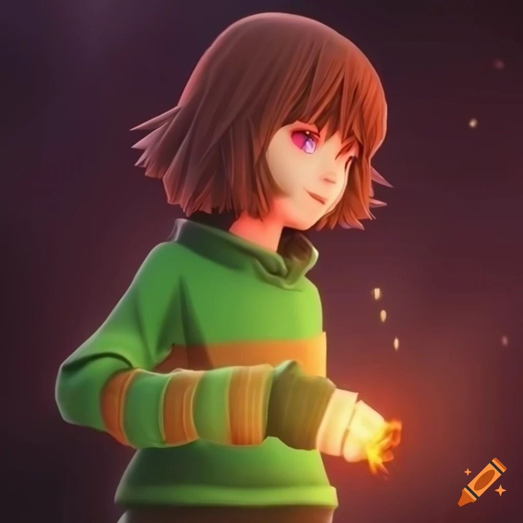 Illustration of chara from undertale in a vintage jar on Craiyon