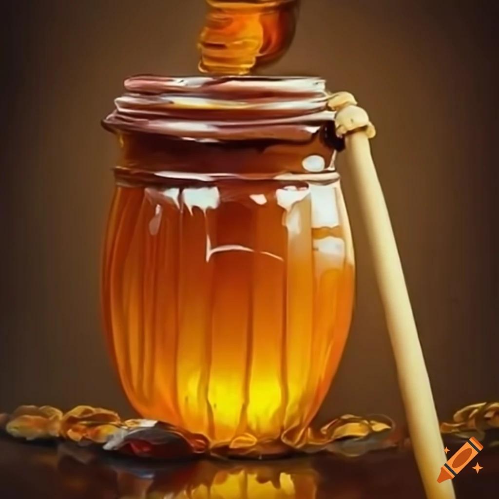 Jar of golden honey on Craiyon