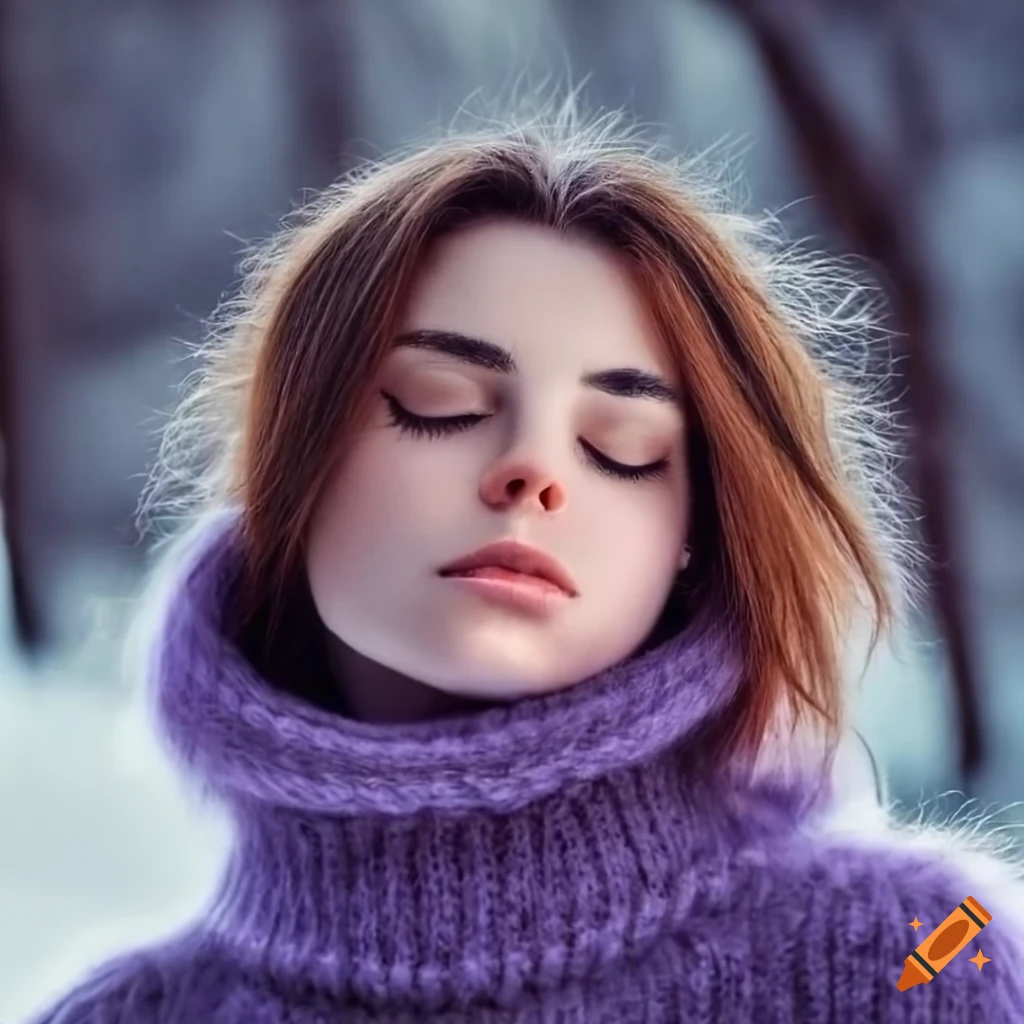 Woman skiing in a chunky turtleneck sweater