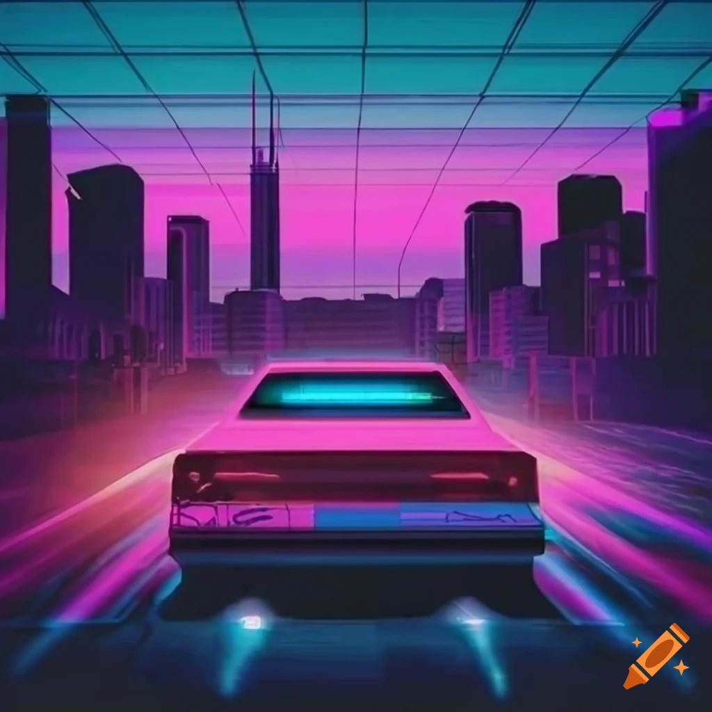 Retro Outrun Grid Pattern