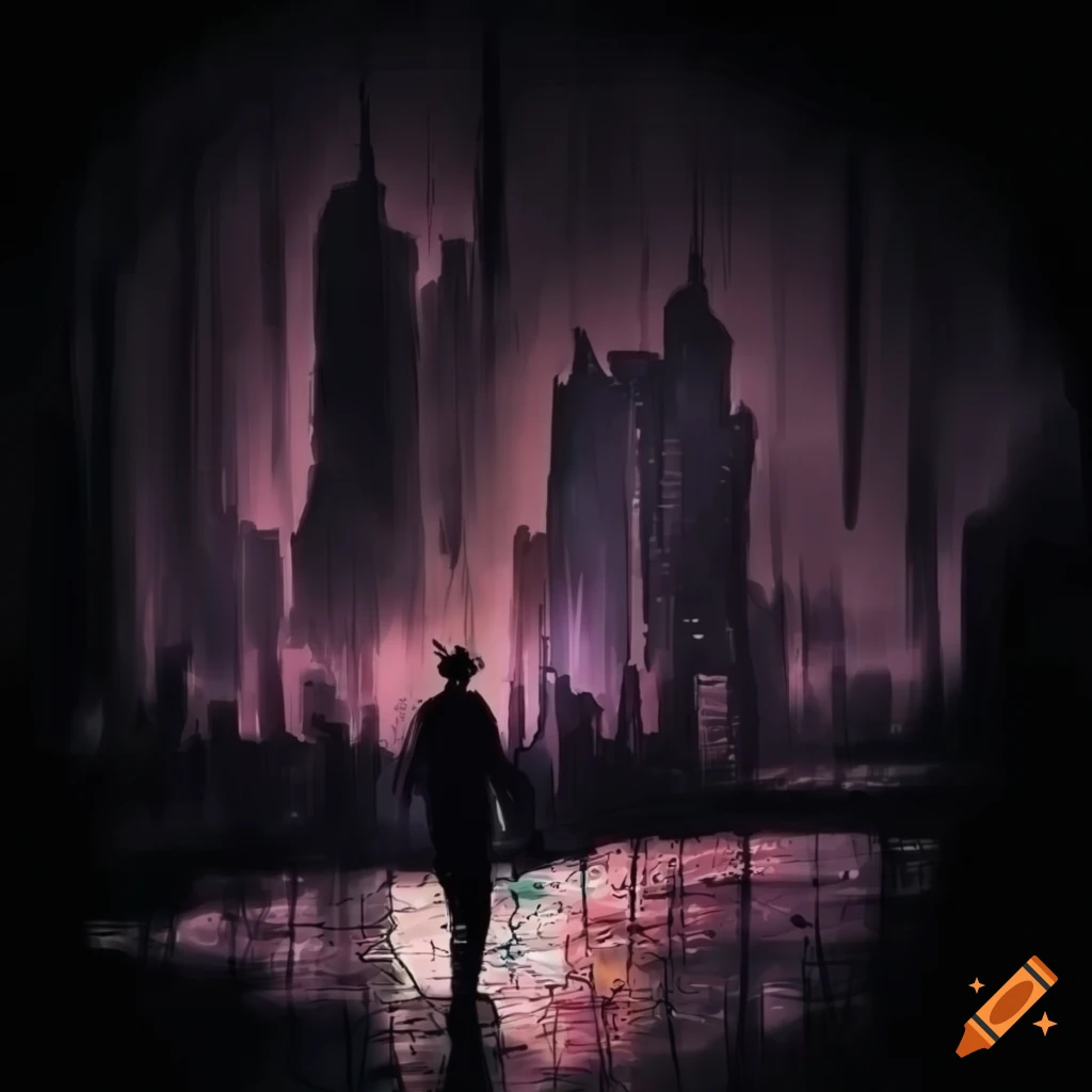 Neon-lit cityscape at night in comic style