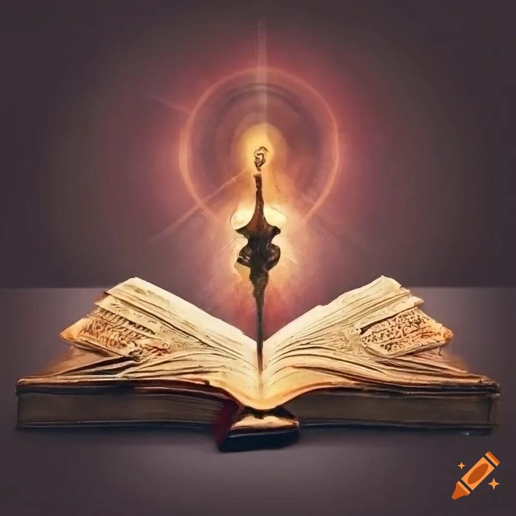 Ancient book on a table with stars in the background on Craiyon