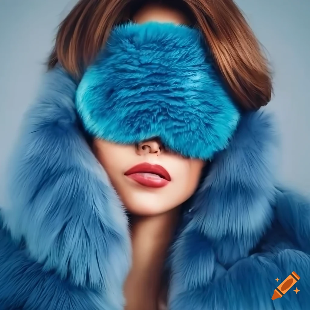 Woman wearing a fluffy fur coat and sleep mask on Craiyon