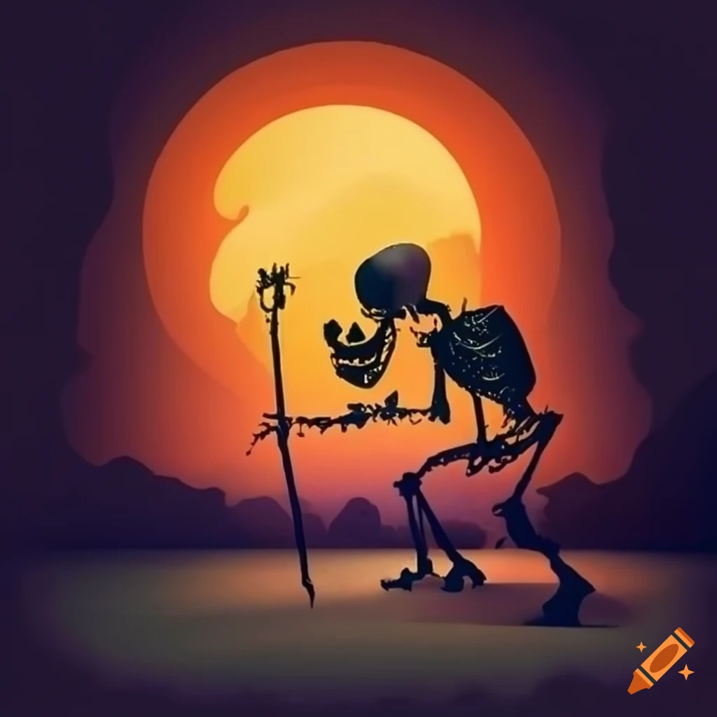Spooky halloween landscape with skeletons