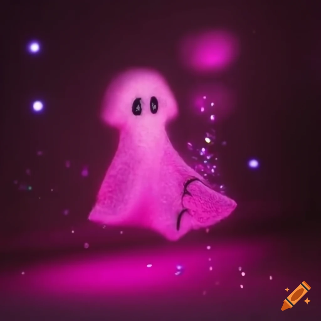 Needle felt ghost playing synth on pink background on Craiyon
