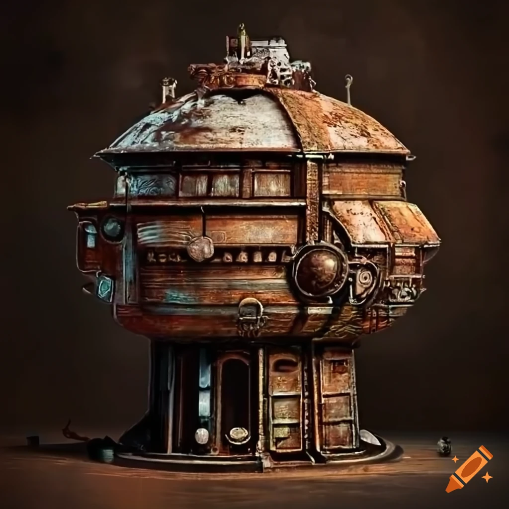 Image of a moss-covered steampunk space station on Craiyon