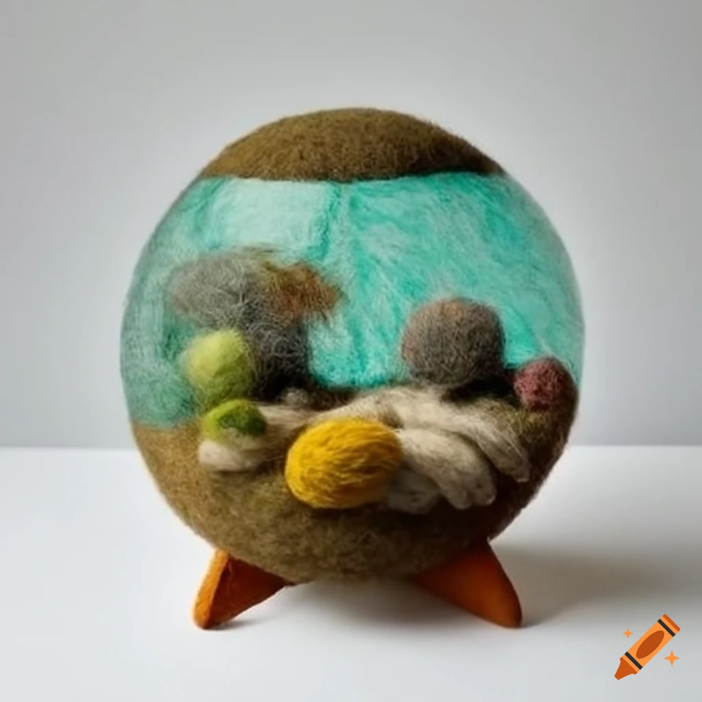 Wool felted ecosystem in a sphere