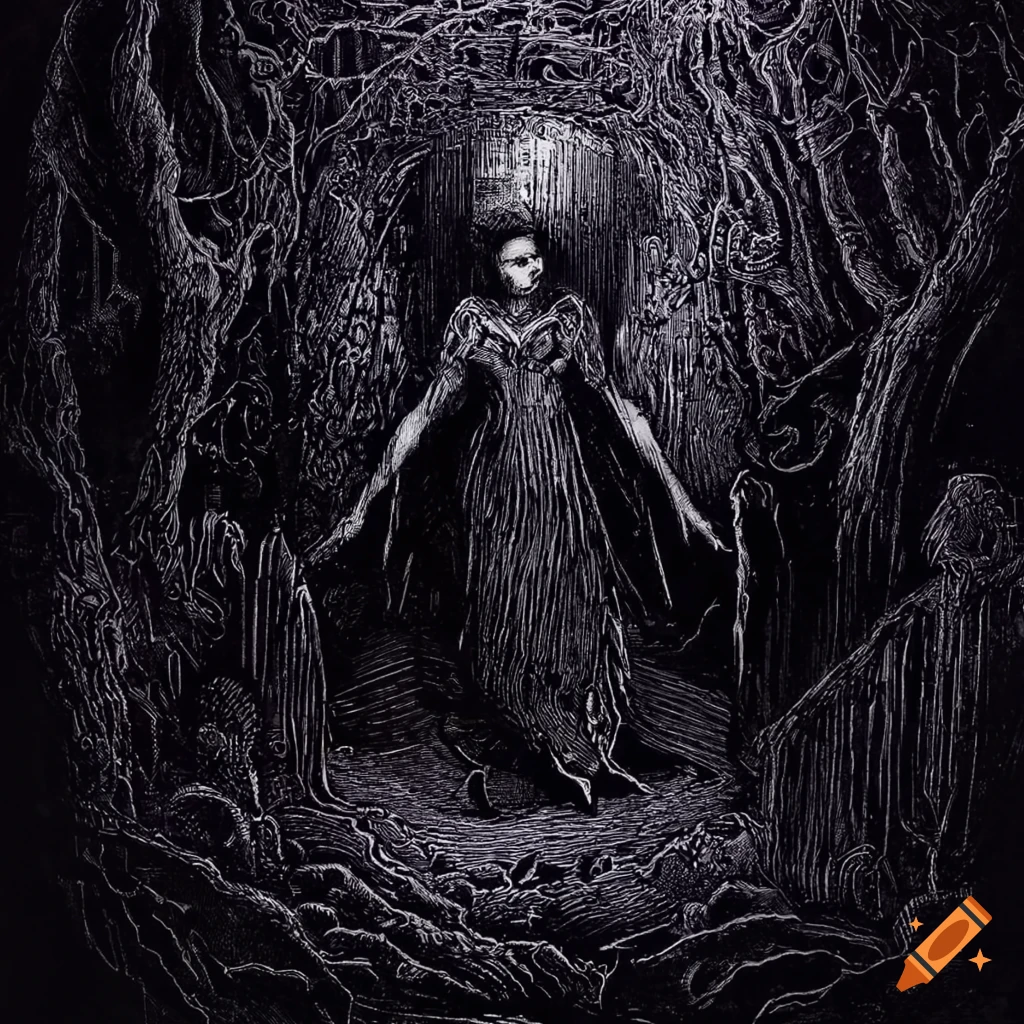 Cyberpunk artwork of a woman in a dark abyss