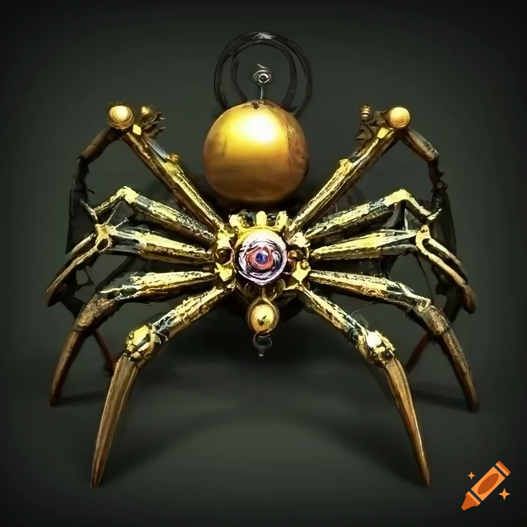 Steampunk style terror spider machine 3d model on Craiyon