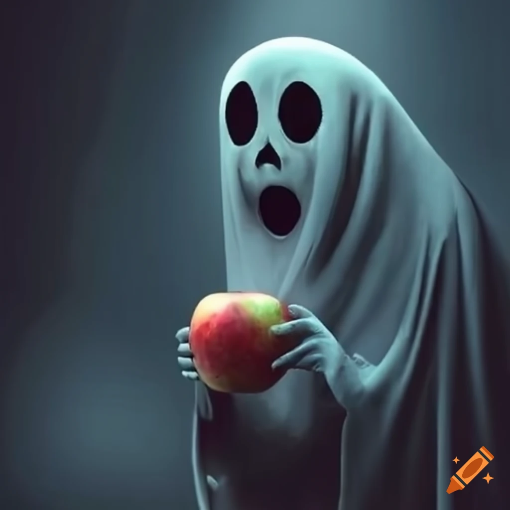 Ghost eating an apple artwork on Craiyon