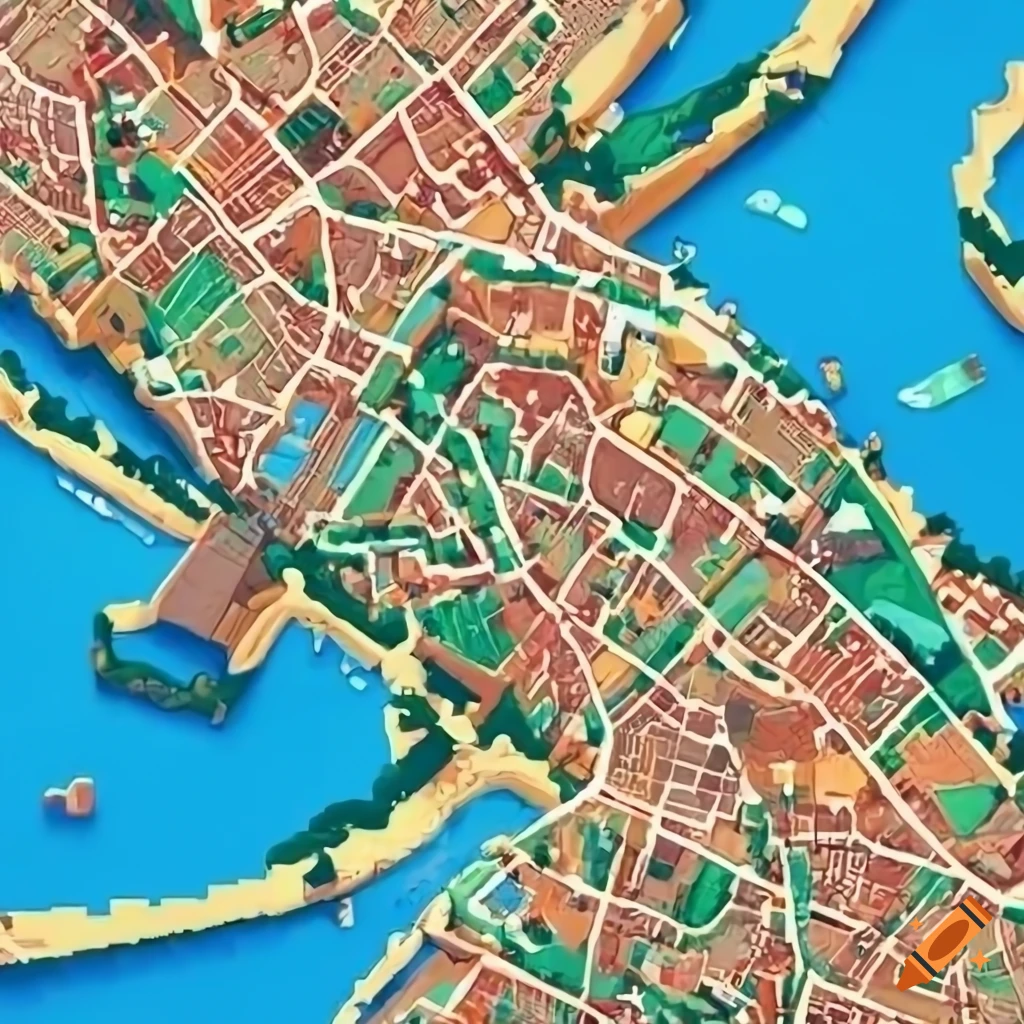 Pixel art city map of Prague with high detail on Craiyon