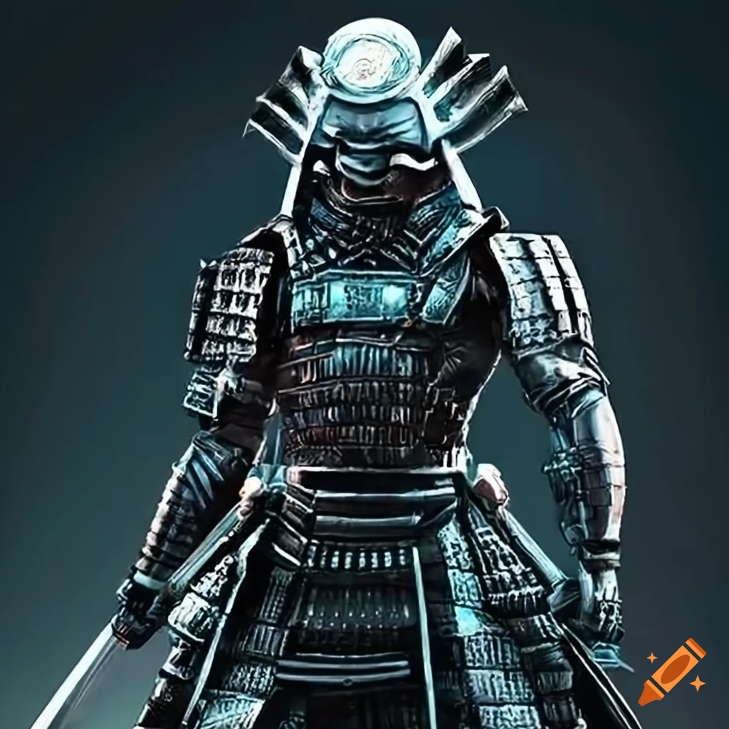 Cybernetic samurai warrior defending the city on Craiyon