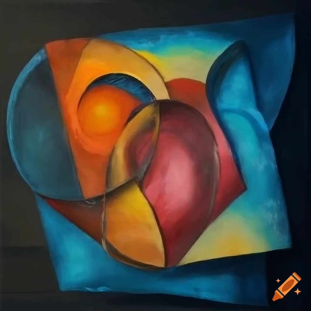 Textured cubism painting with various objects