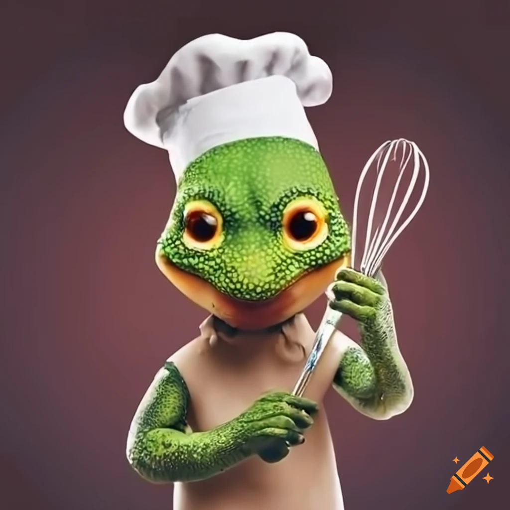 Funny lizard chef with a whisk on Craiyon
