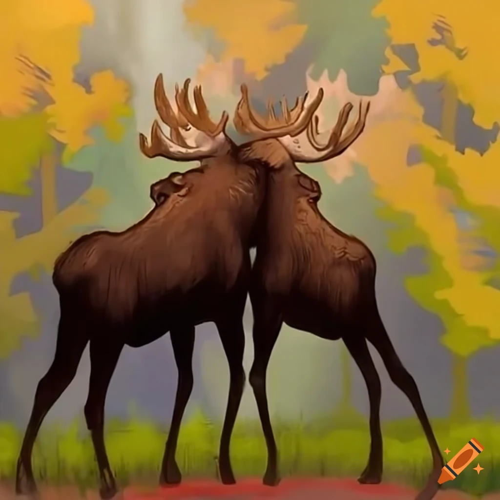 Two moose engaged in a fight