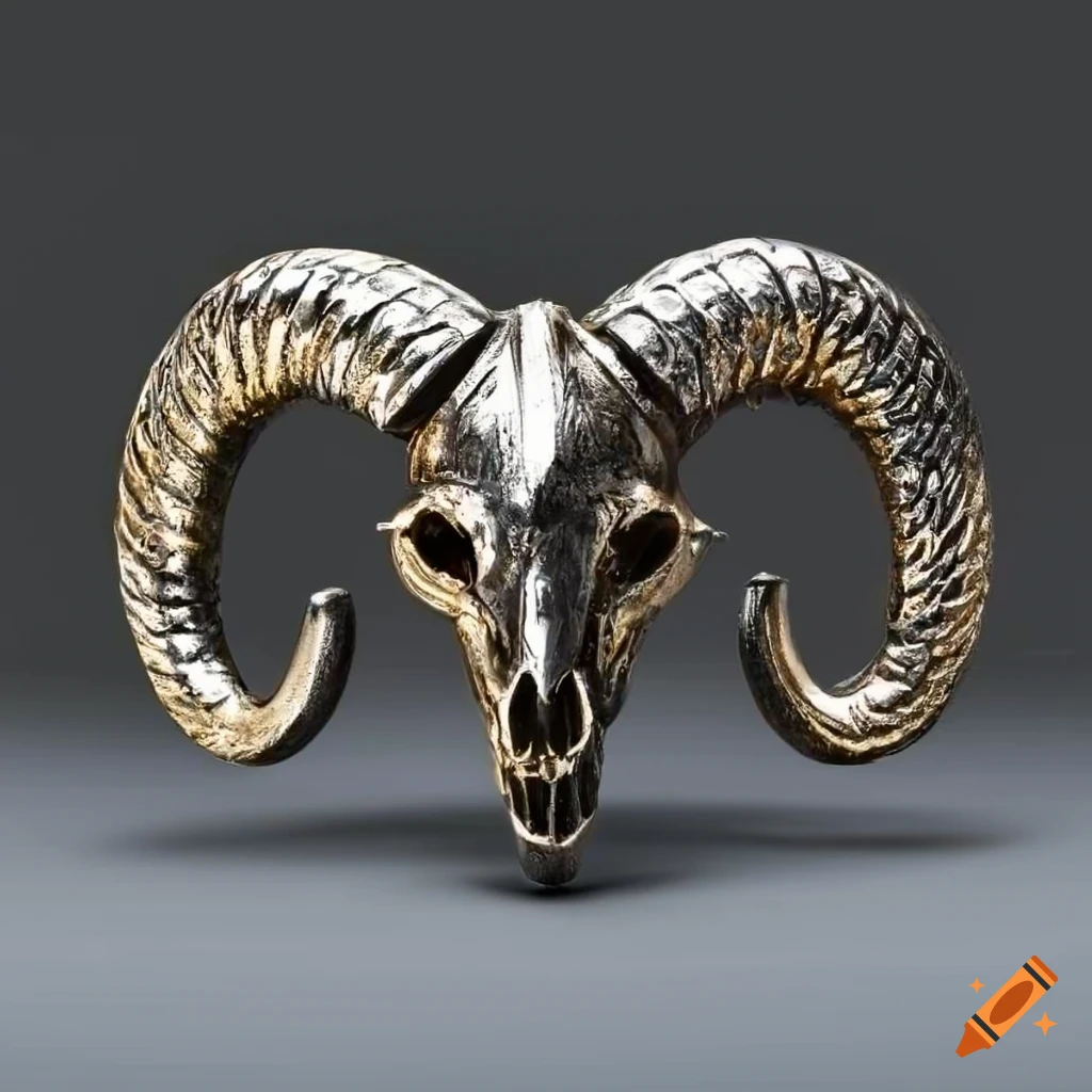 Metal sculpture of a devilish ram skull on Craiyon