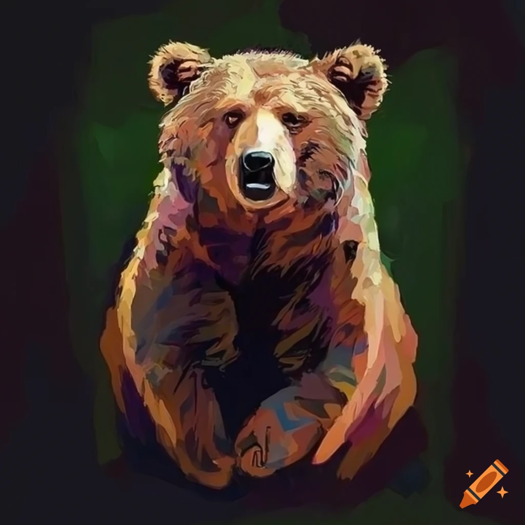 Realistic colored-pencil drawing of a brown bear in soft lighting on ...
