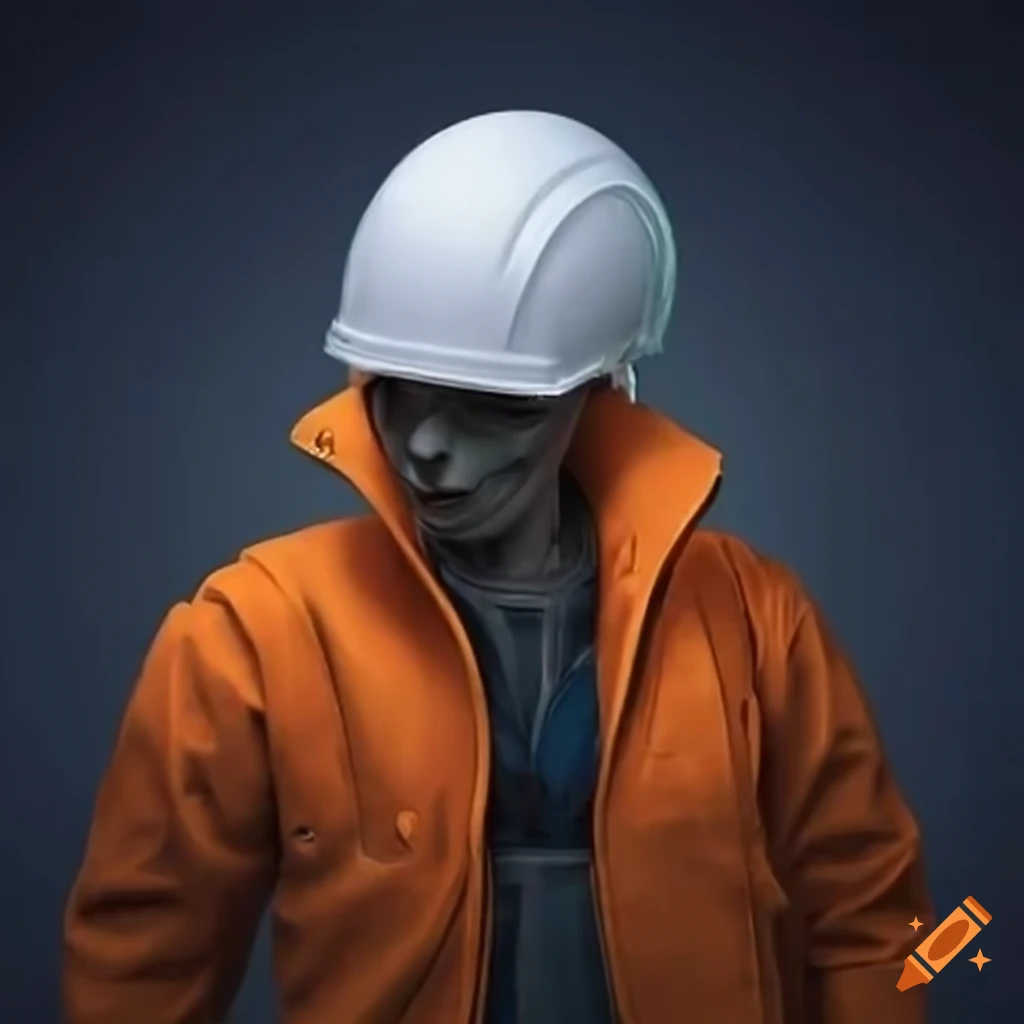 Realistic space alien engineer with hard hat and jacket on Craiyon