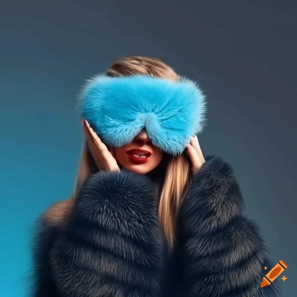 Fashionable woman wearing a fur coat and sleep mask on Craiyon