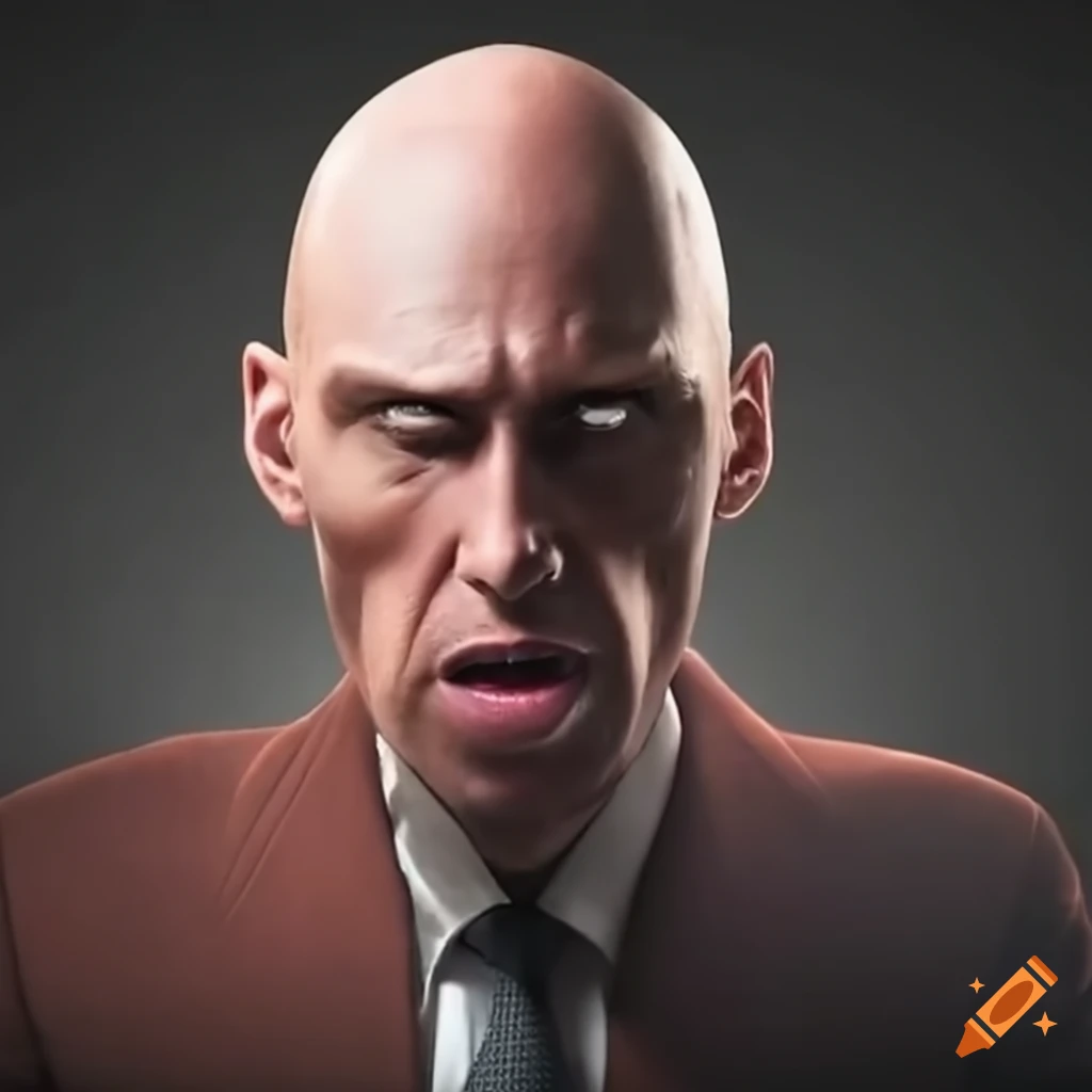 Bald guy shining his head in office chair on Craiyon