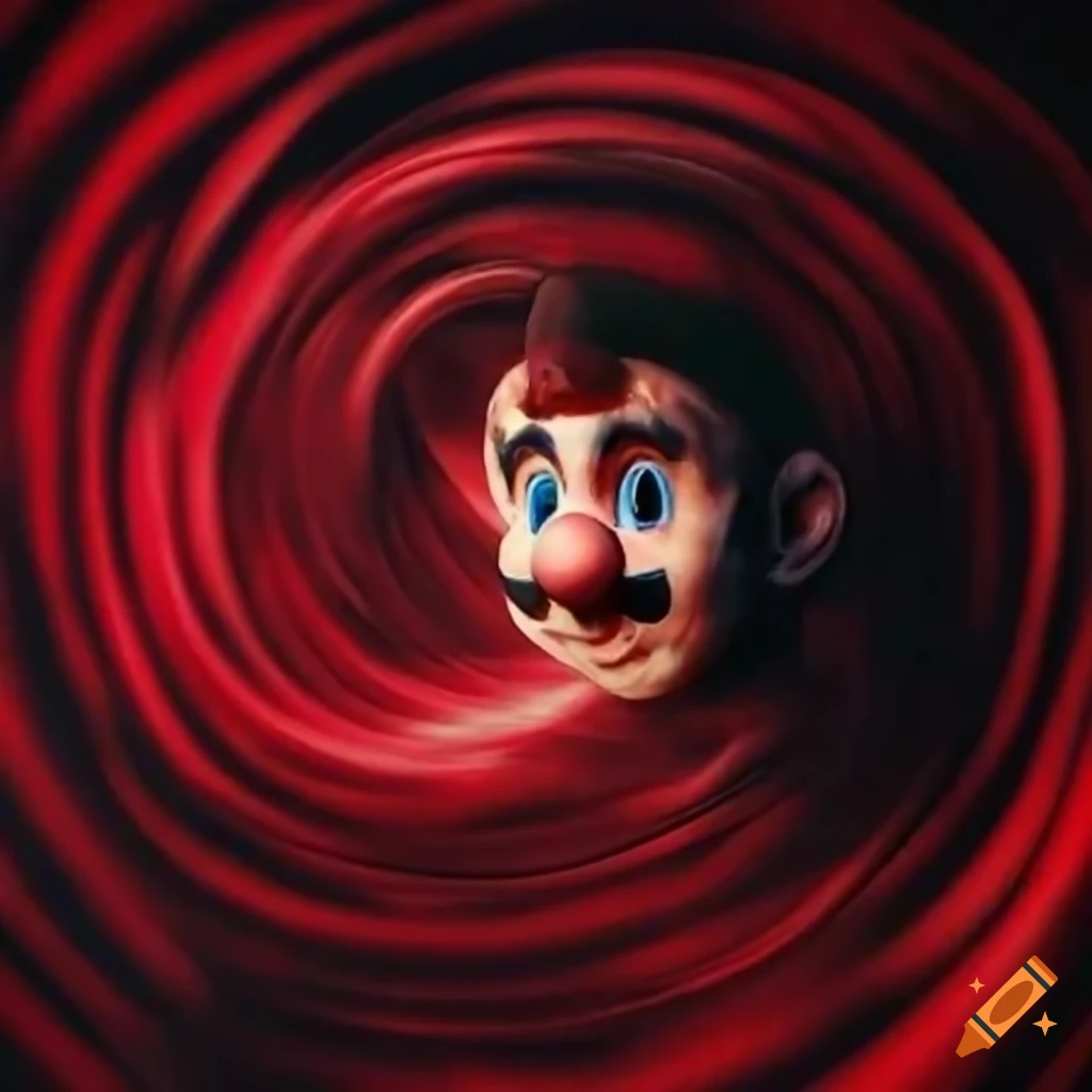Hyper realistic image of mario falling into a vortex on Craiyon