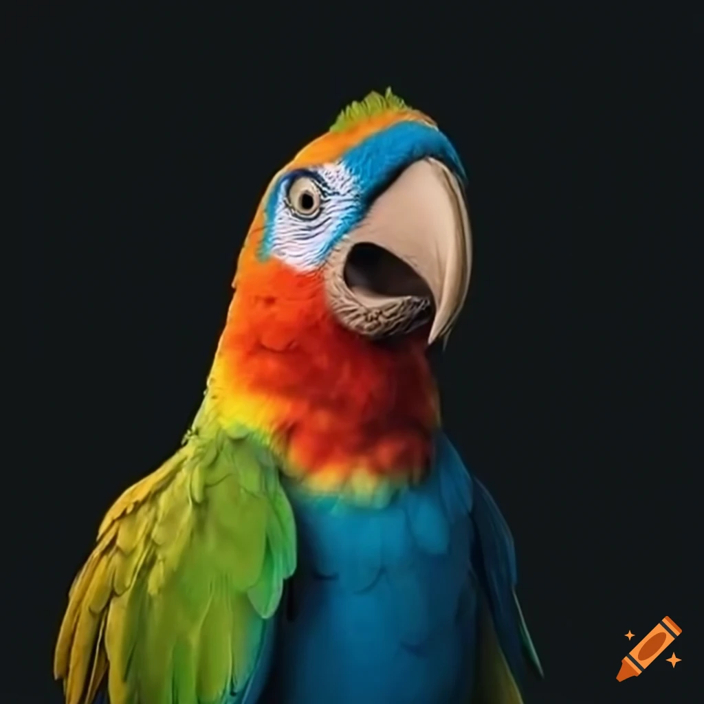 Person imitating a parrot in a vibrant costume on Craiyon