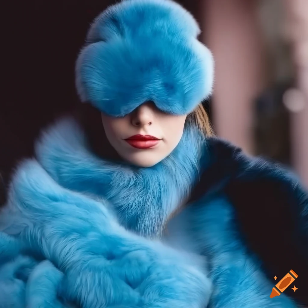 Woman wearing a stylish fur coat and sleep mask on Craiyon