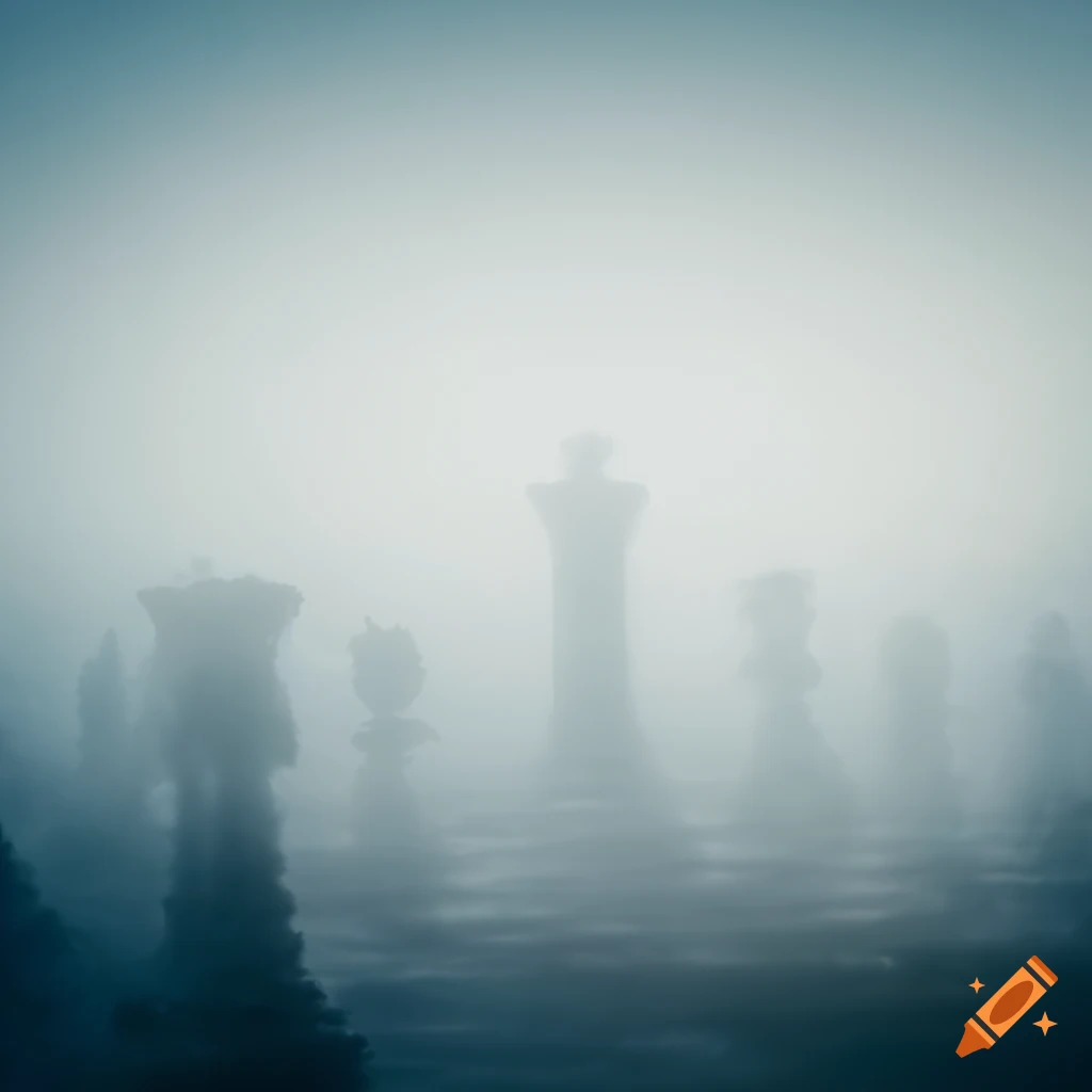 Minimalist chess field covered in fog on Craiyon