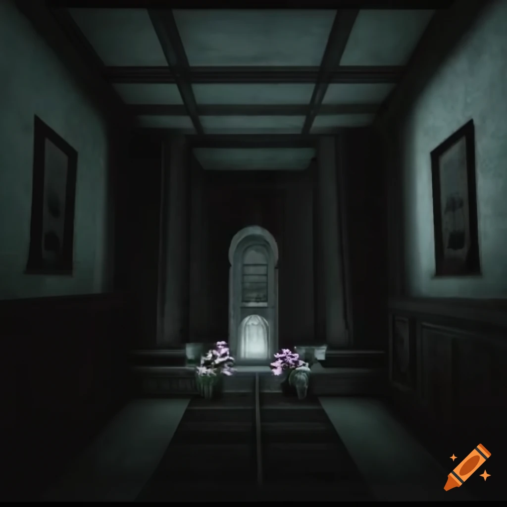 Medieval-style dark room interior with pink hue in low-quality ps1 ...