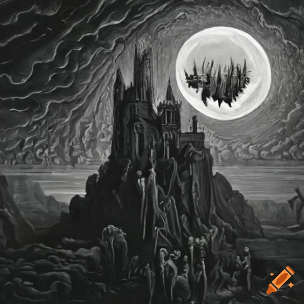 Retrofuturistic dark reptilian castle in a cosmic landscape inspired by ...