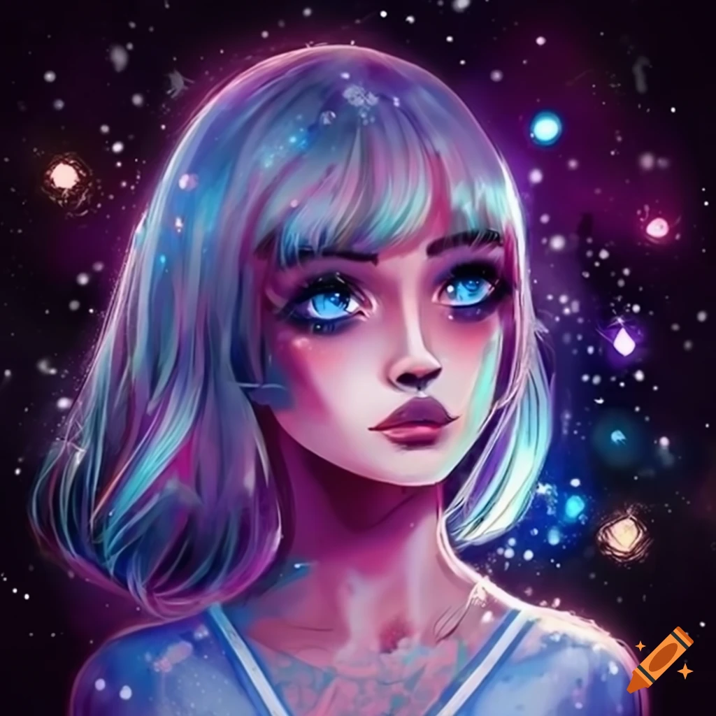 Illustration Of A Girl With Blue Eyes Wearing An Astronaut Mask And