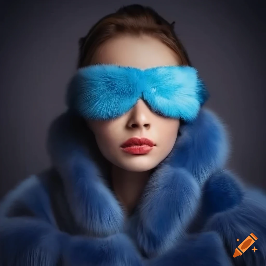 Woman wearing a fluffy fur coat and sleep mask on Craiyon