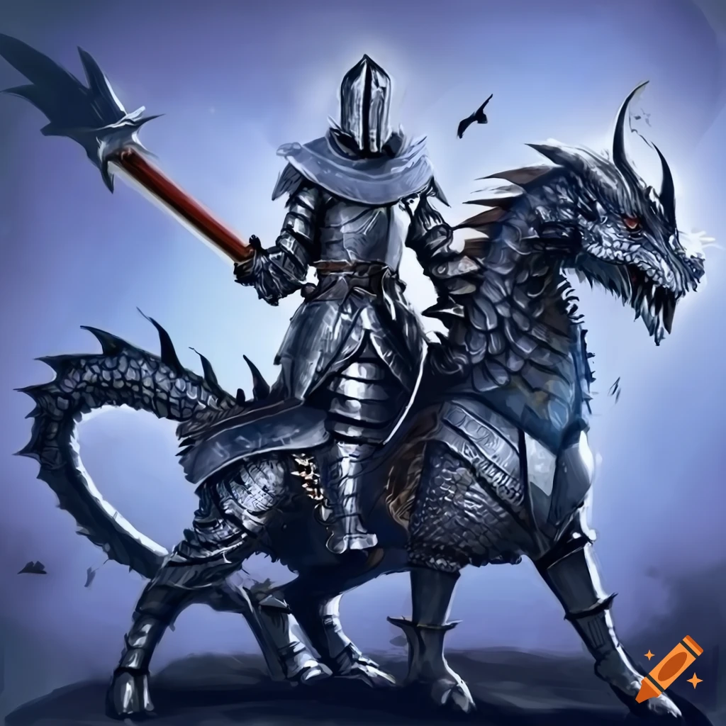 Illustration of a knight riding a dragon on Craiyon