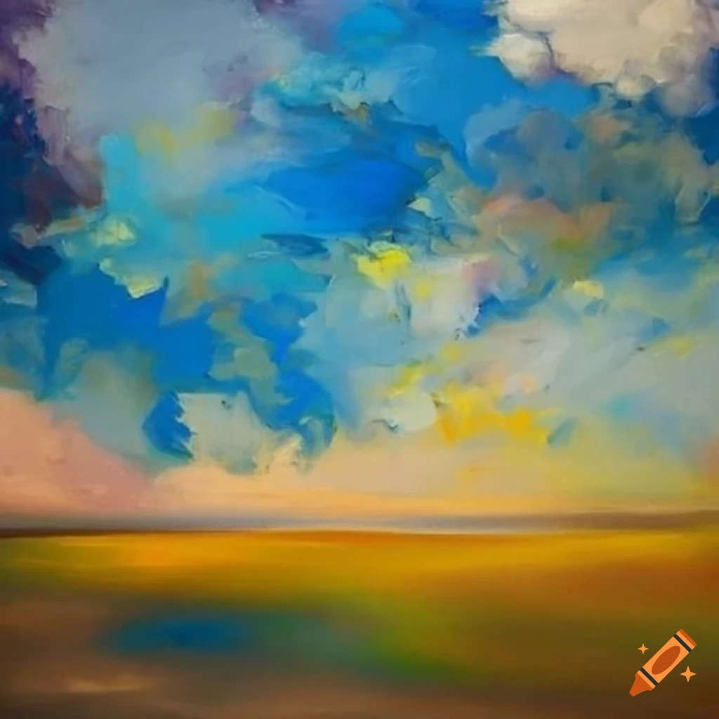 Blue sky oil painting with vibrant colors on Craiyon