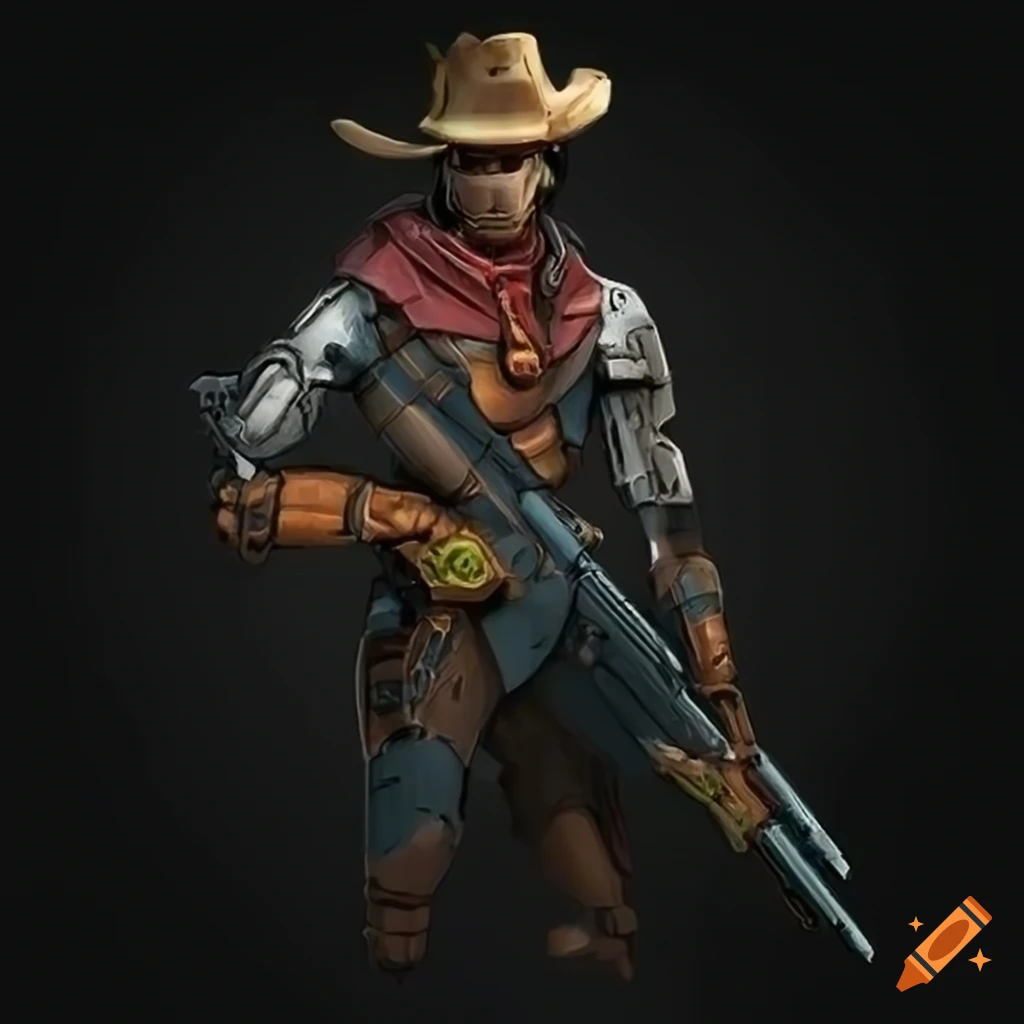 Dnd automaton gunslinger in wild west attire on Craiyon