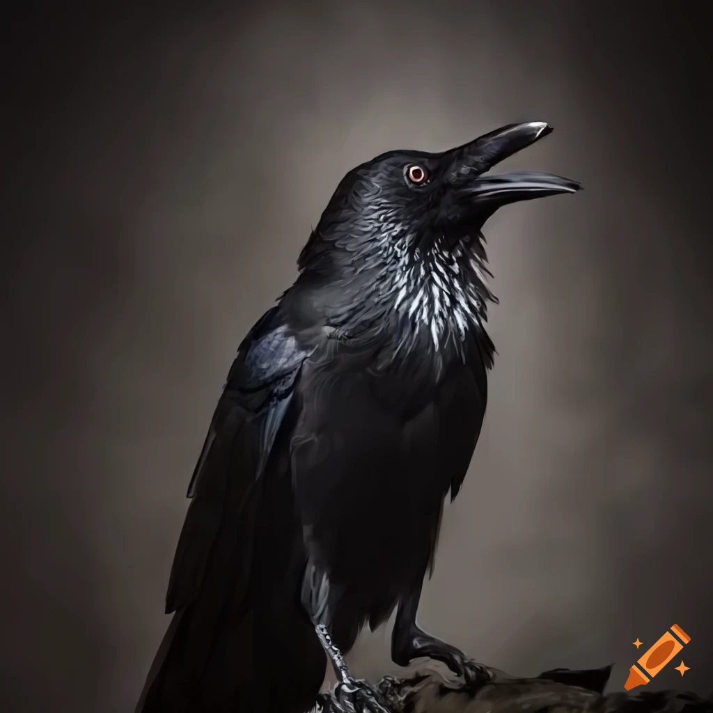 Artwork of a crow with a sword