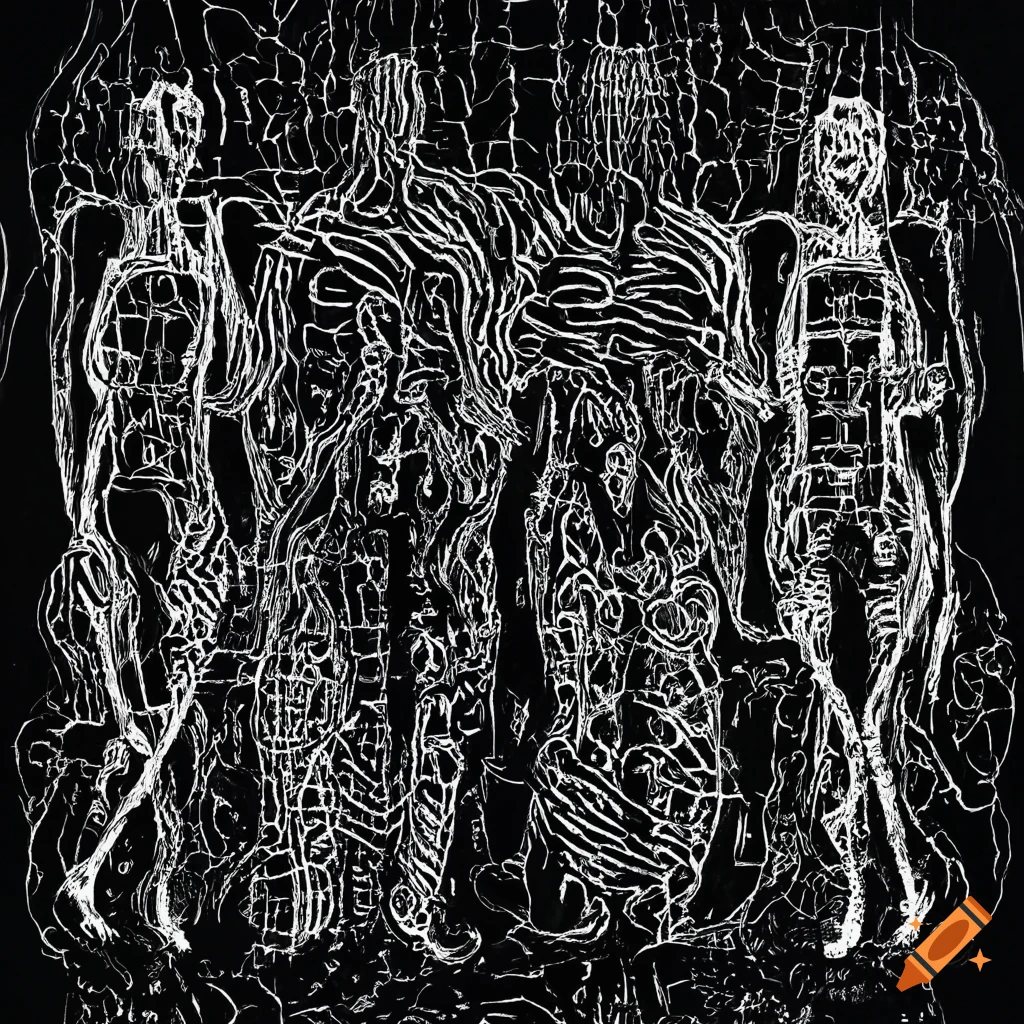 Hand-drawn artwork of interconnecting human figures on Craiyon