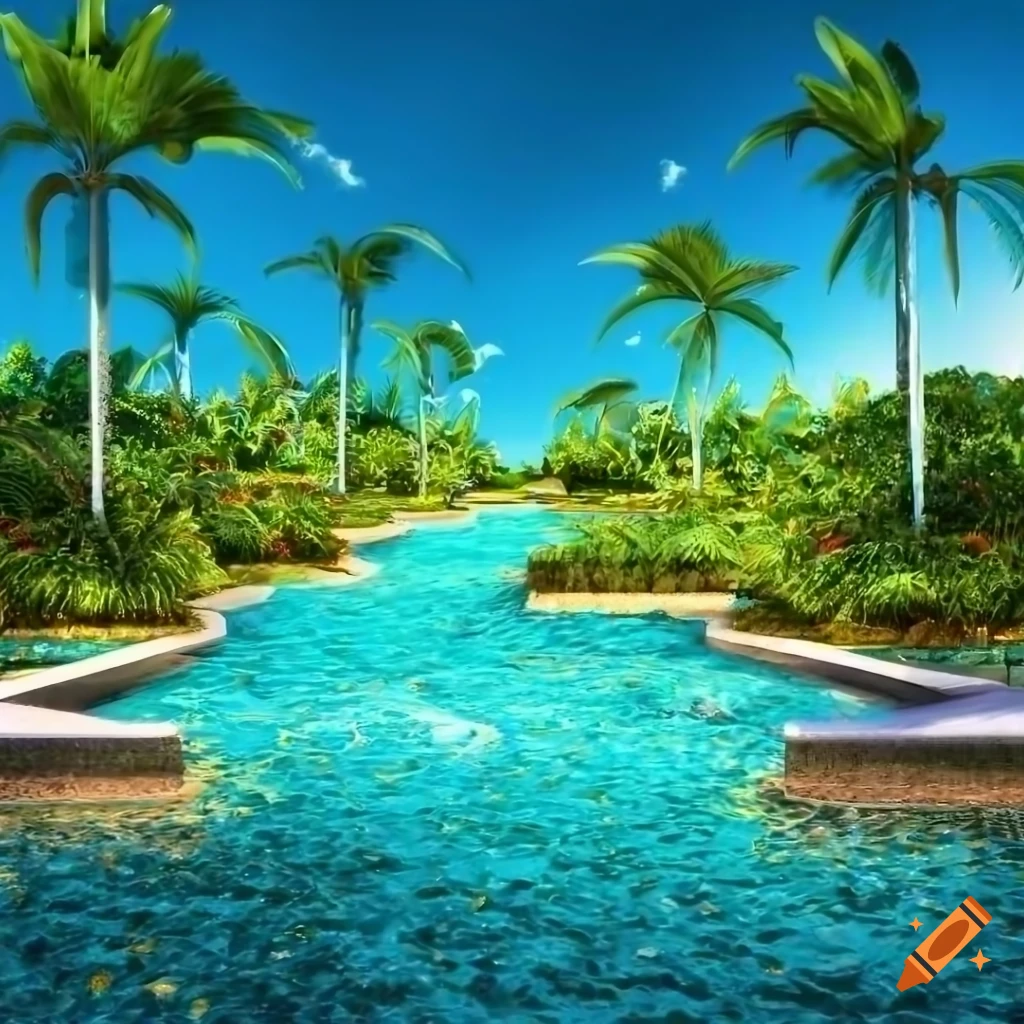 Surreal 3d rendering of an underwater spa with waterfalls on Craiyon