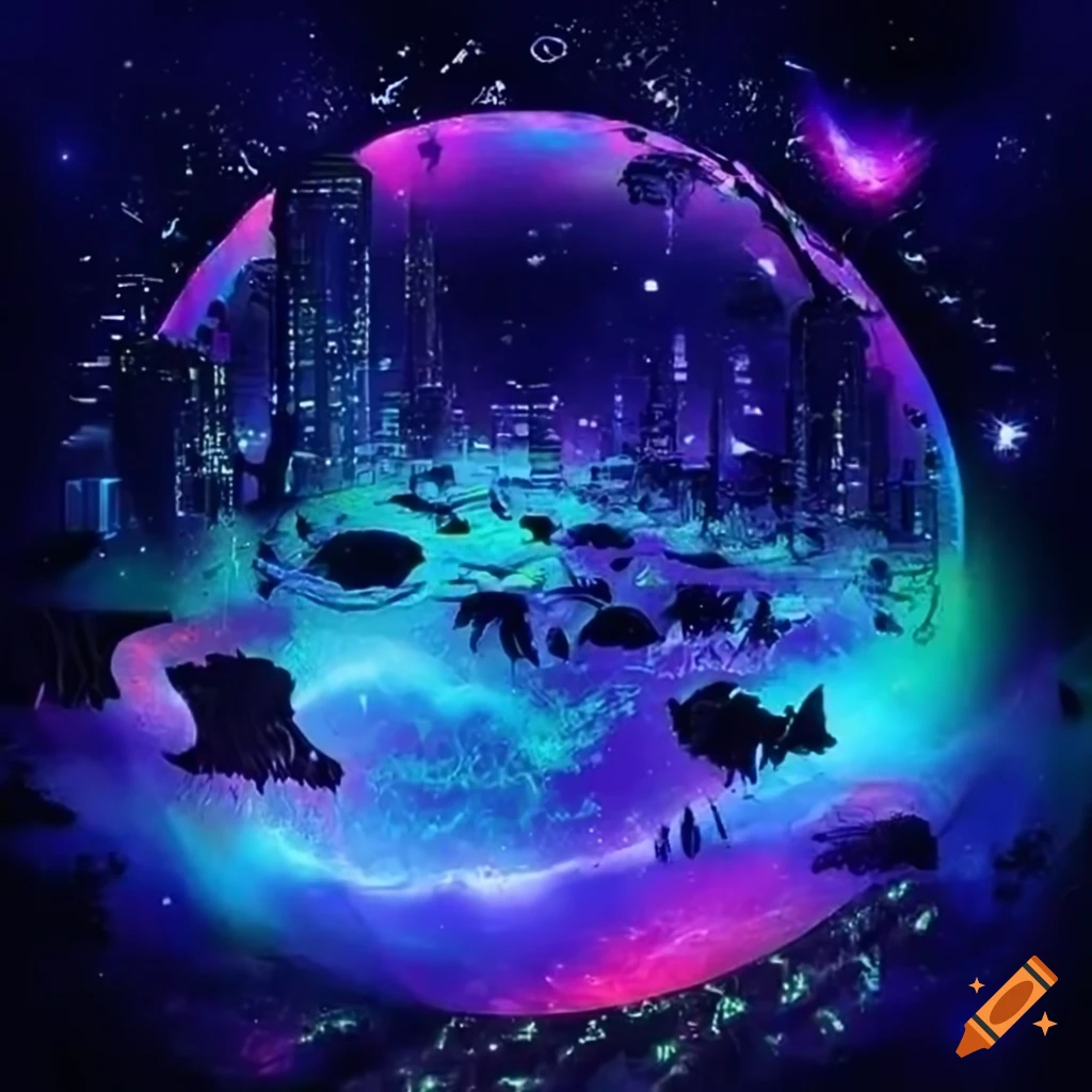 Space-age music poster with a futuristic city and vibrant swamp on Craiyon