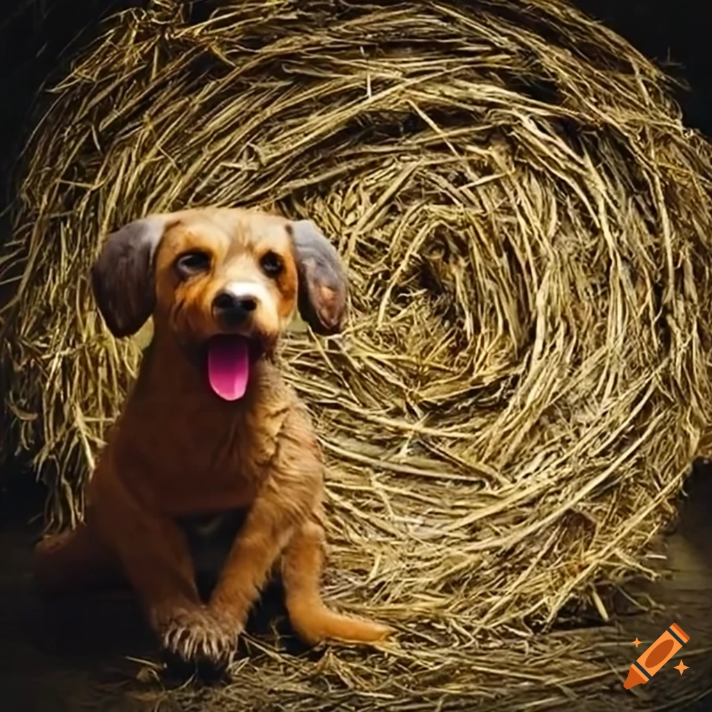 Sculpture of a dog made of hay on Craiyon