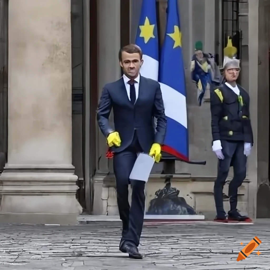 Macron cleaning the streets of paris on Craiyon
