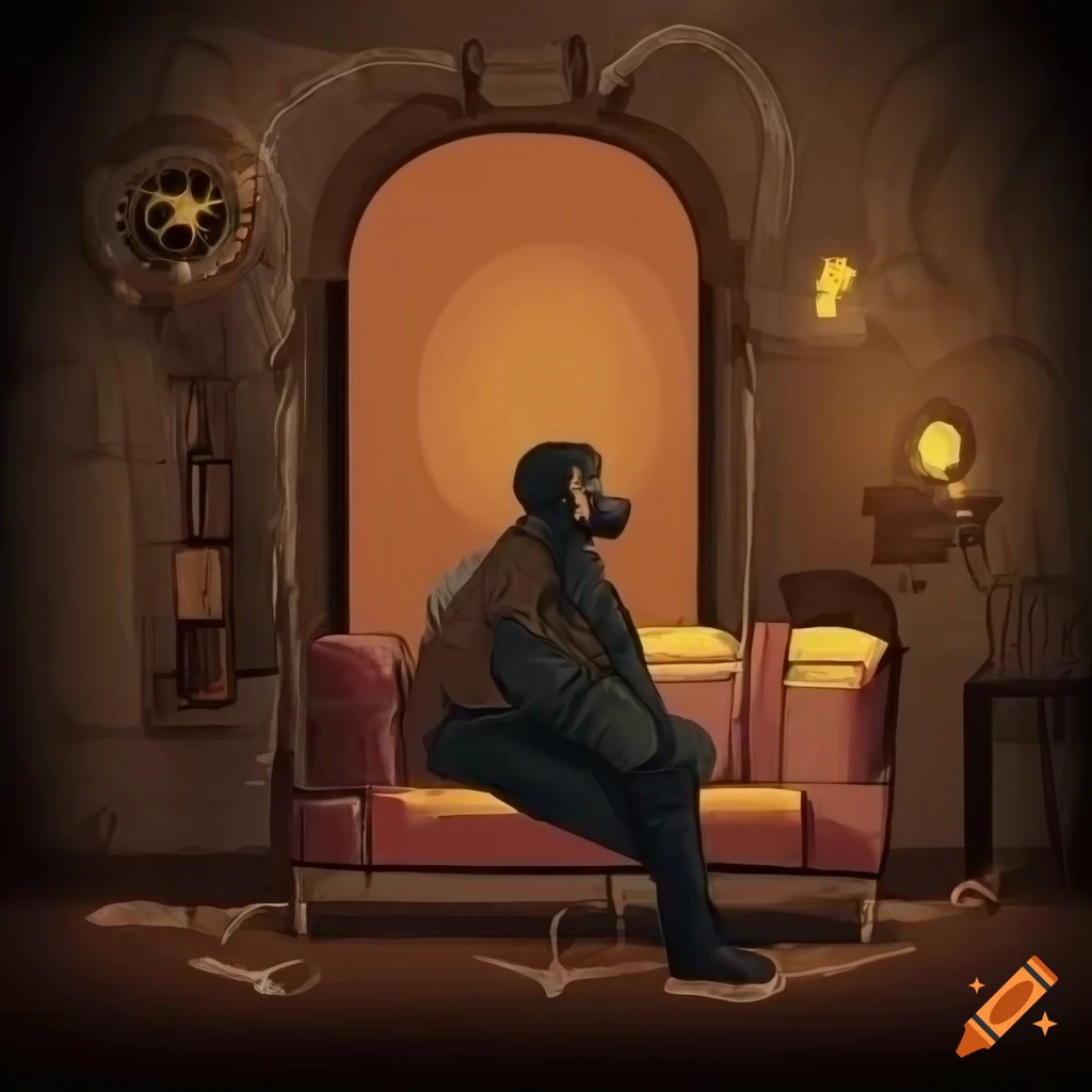 Depressed man in a steampunk room on Craiyon