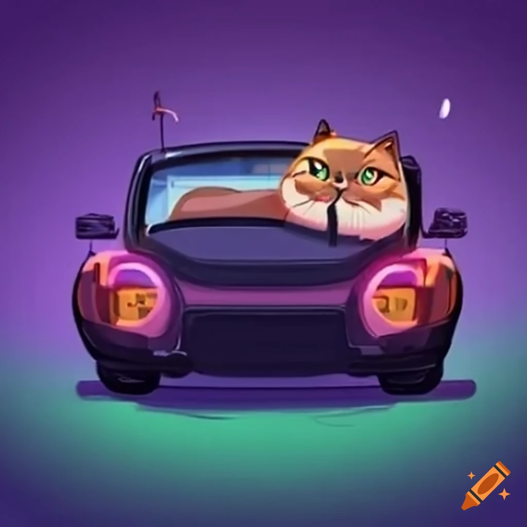 Cat sitting behind the steering wheel of a car