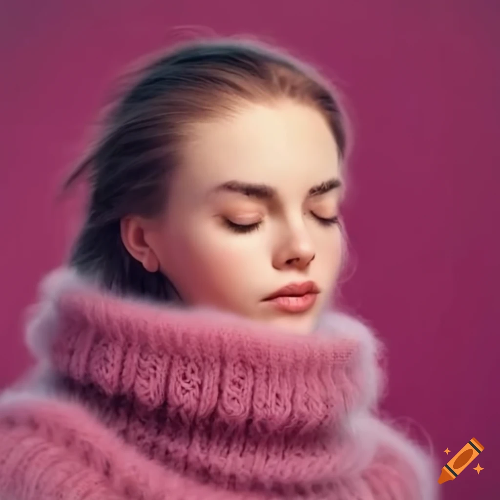 Woman skiing in a cozy turtleneck sweater on Craiyon